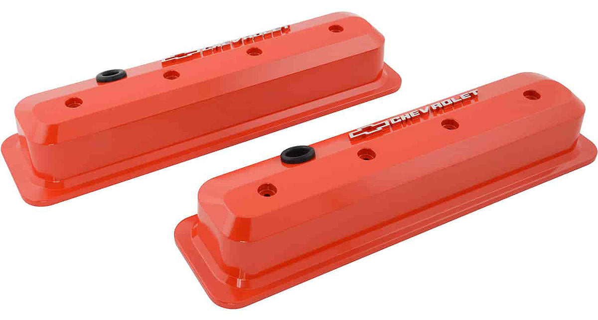 Die-Cast Aluminium Slant Edge Valve Covers Orange Suit SB Chev Vortec ...